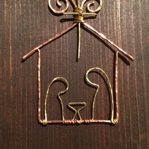 Nativity Manger Scene Christmas Ornament Hammered in Copper and Brass ...