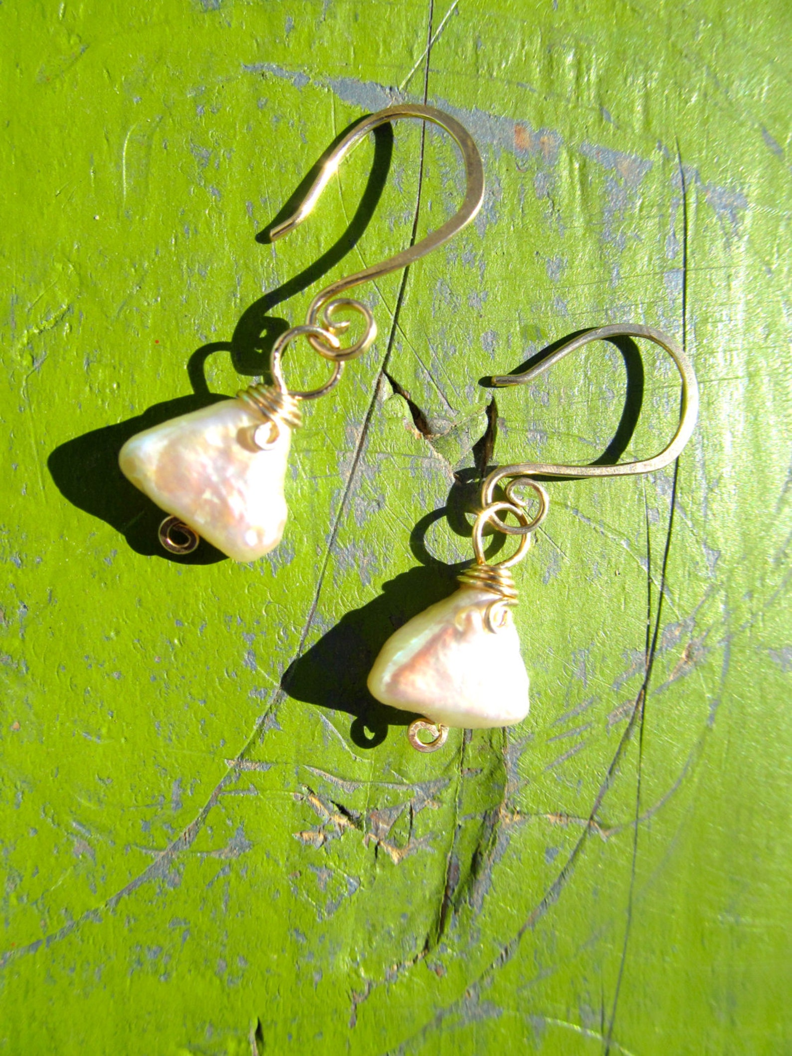Delta Pearl Gold Earrings 14k Gold Filled Triangle Pearl | Etsy