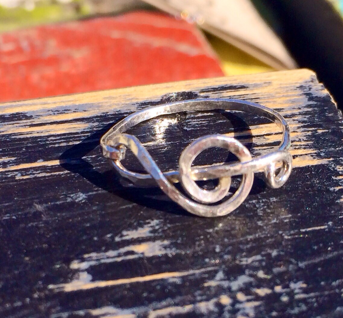 Treble Clef Ring Hammered in Sterling Silver Copper or Gold | Etsy