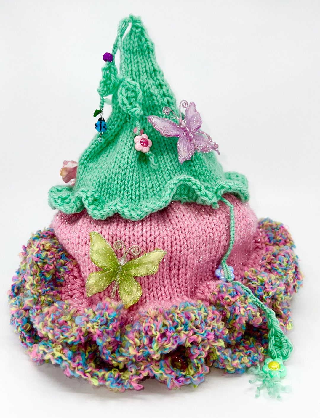 Butterfly Flower Brimmed Witch Hat Hand Knit Beanie Whimsigoth Fairy ...