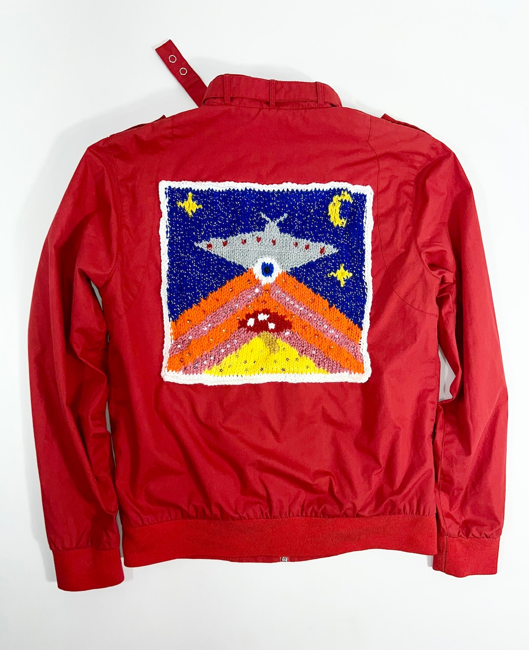 Hand Knit Trippy UFO Patch Sewn on 1980s Members Only Jacket - Etsy