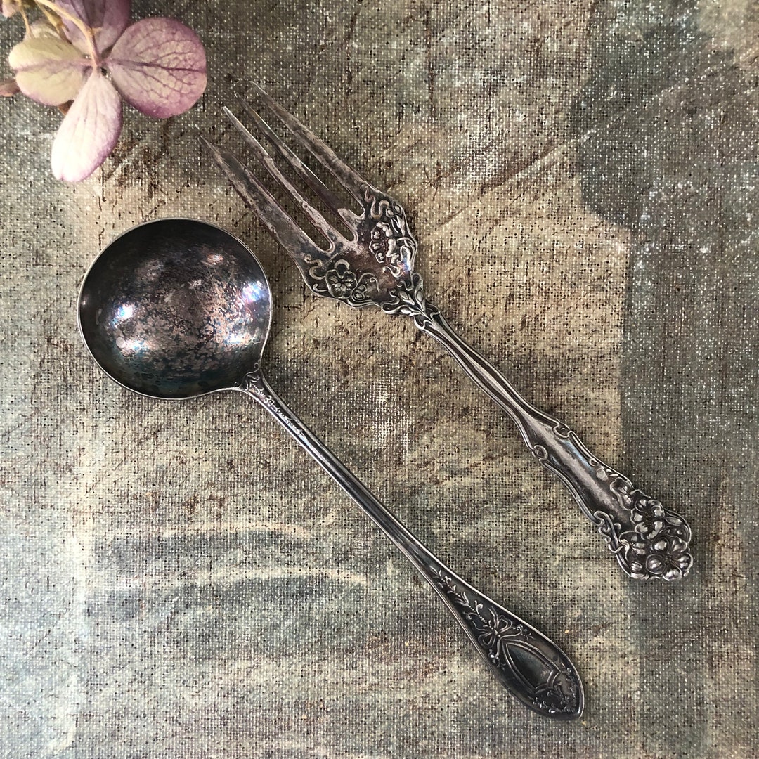 Antique Fancy Silverplate Fork and Spoon - Etsy