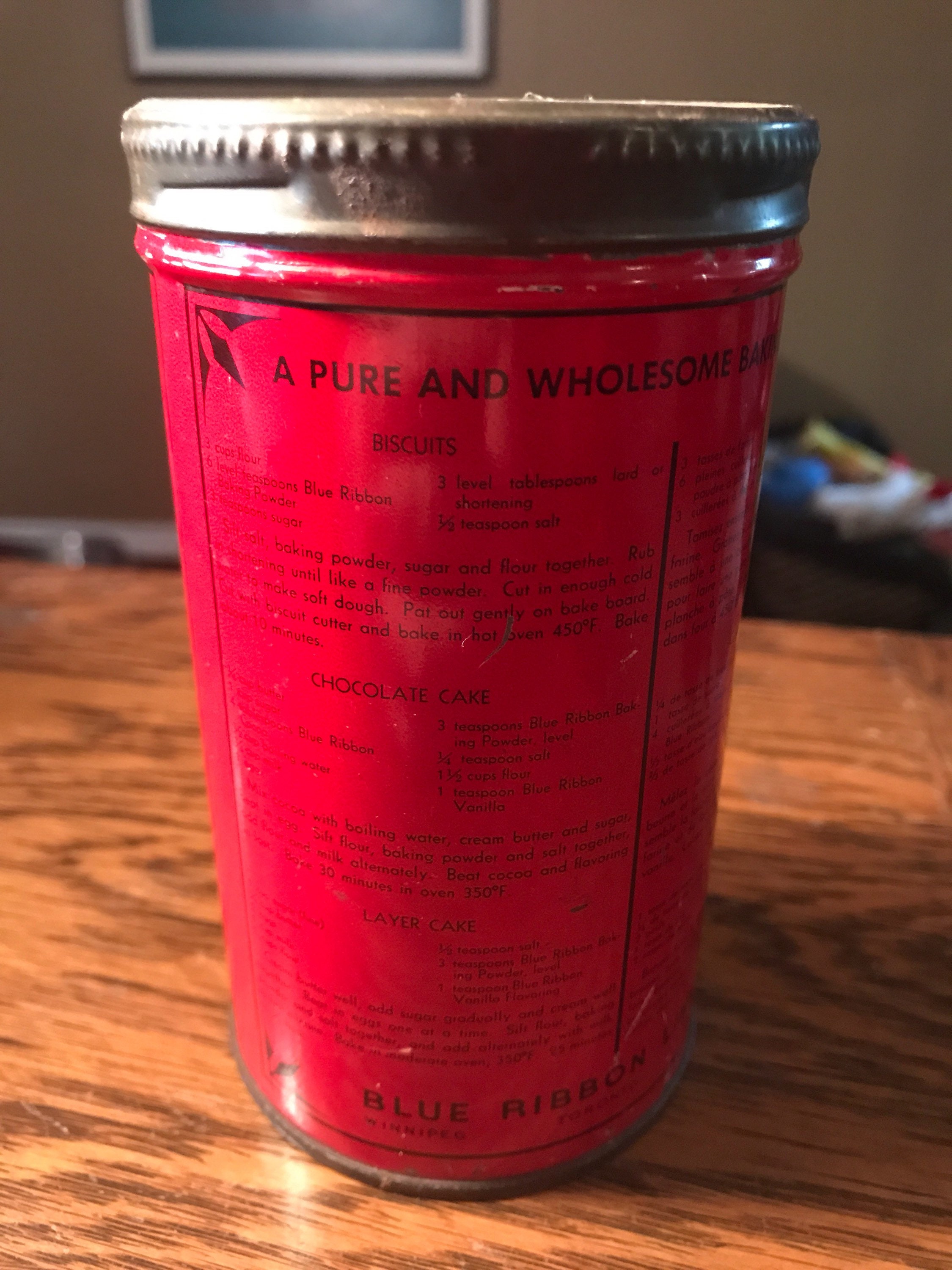 Beautiful Blue Ribbon Baking Powder Tin Circa 1950s - Etsy Canada