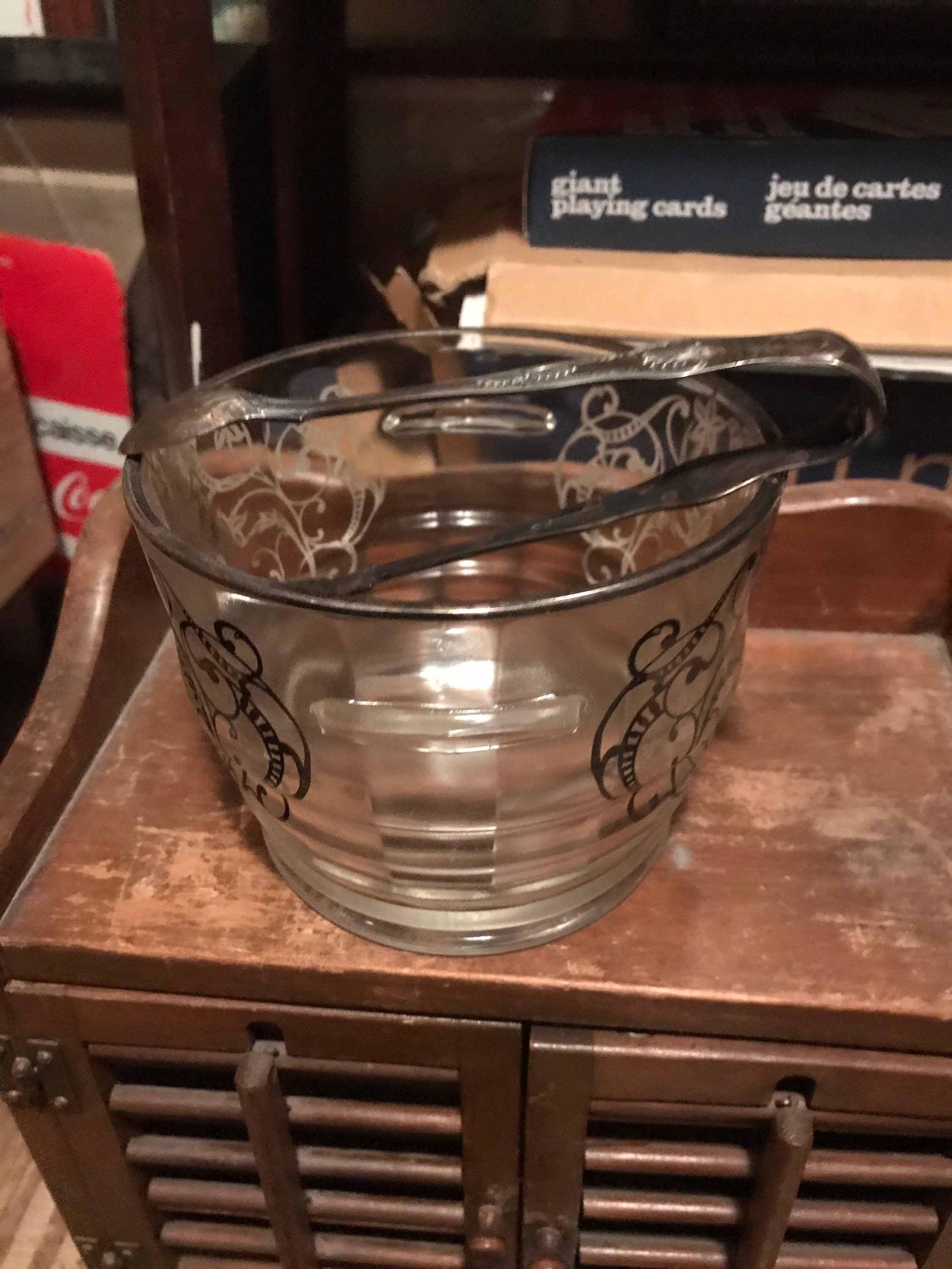 Decorative Glass Ice Bucket With Silverplated Tongs - Etsy