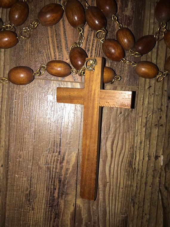 Rare and Long Wooden Catholic Rosary Priest Garb - Gem