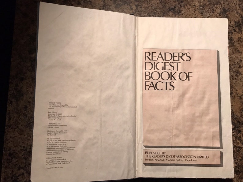1985 Readers Digest Book of Facts Hardcover - Etsy