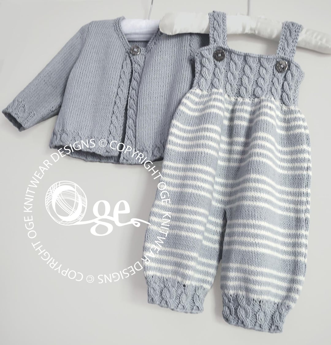 KNITTING Pattern-baby Overalls With Detailed Cabled Bodice and Matching ...