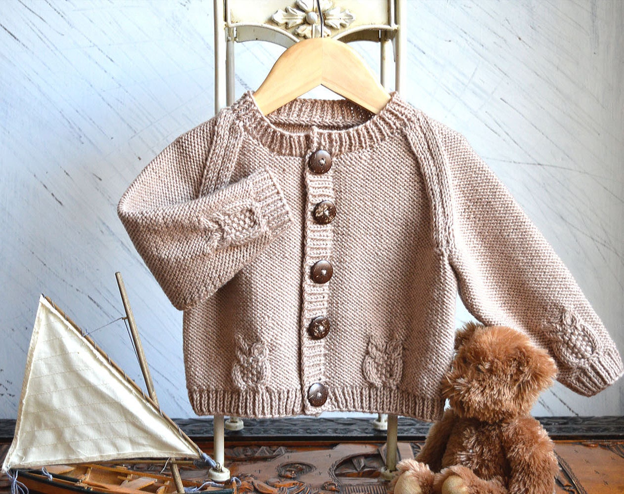 KNITTING Pattern-raglan Sleeve Cardigan With Little Owls | Etsy