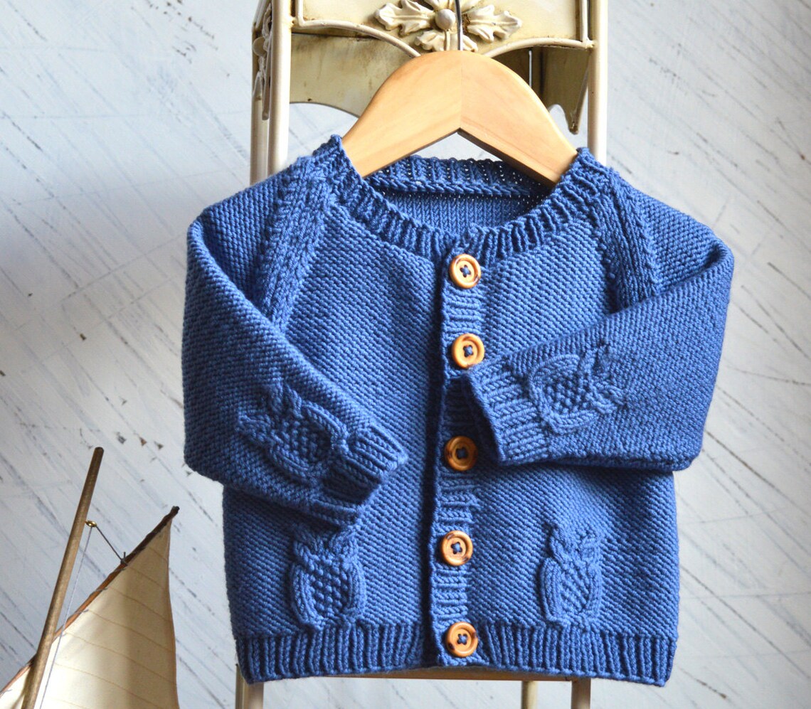 KNITTING Pattern-raglan Sleeve Cardigan With Little Owls - Etsy Australia
