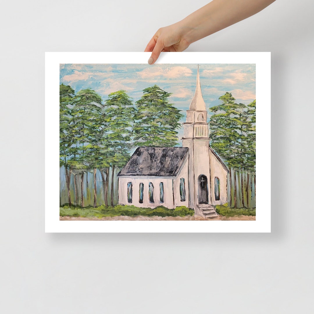 Church Art Print, Christian Art, Christian Gift Print, Church Painting ...