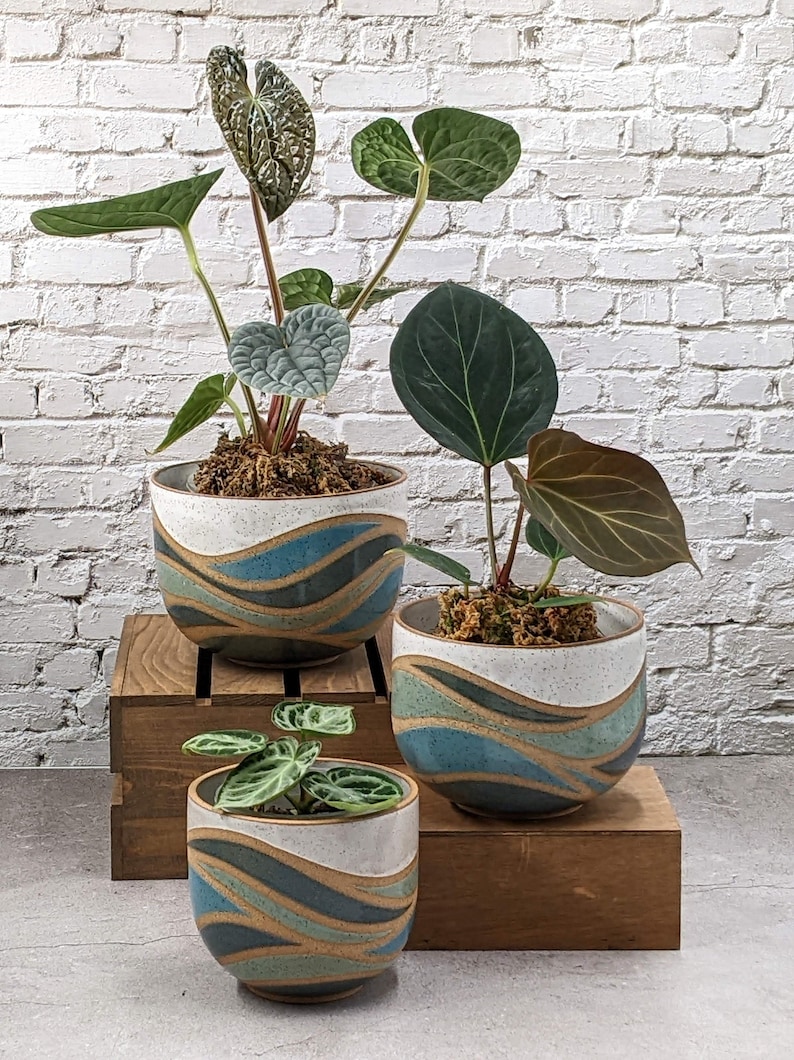 Ceramic Planter Ocean Waves Pot 4" - Etsy