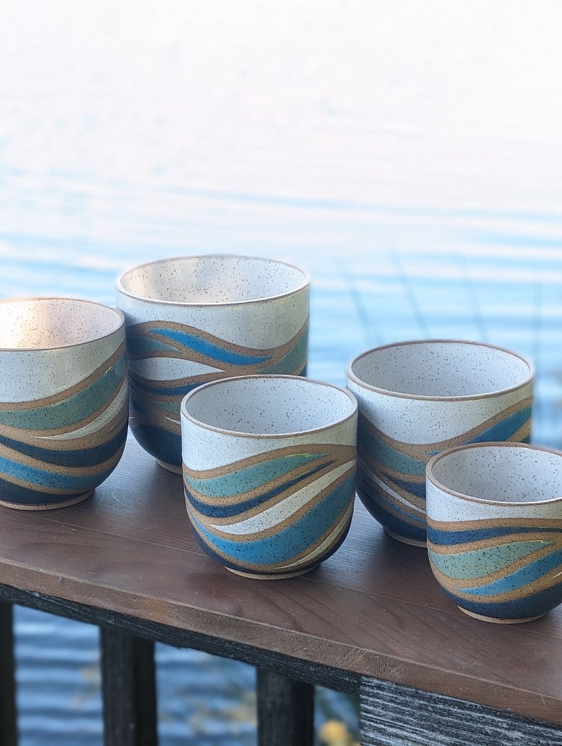 Ceramic Planter Ocean Waves Pot 4" - Etsy