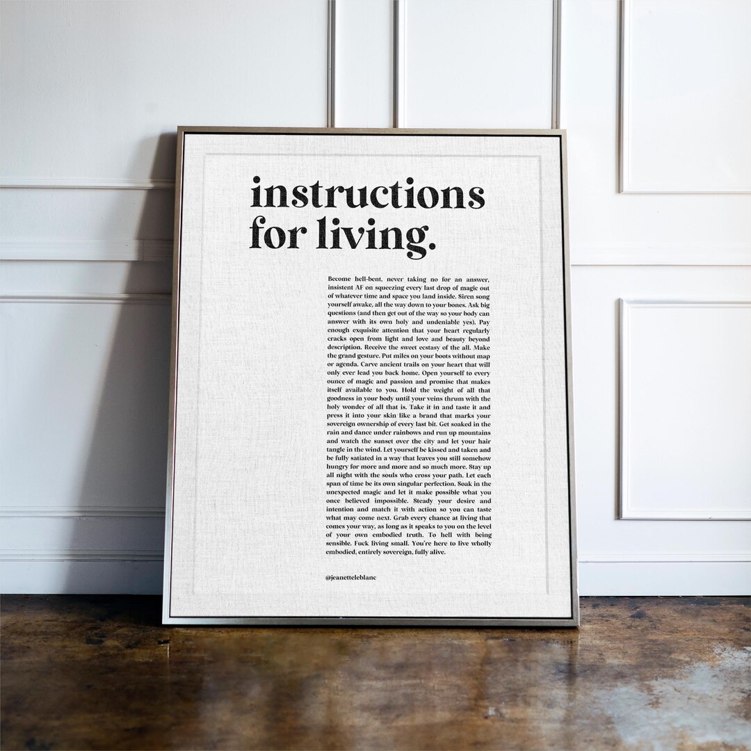Instructions for Living Poster | Bold Inspirational Art Print for ...