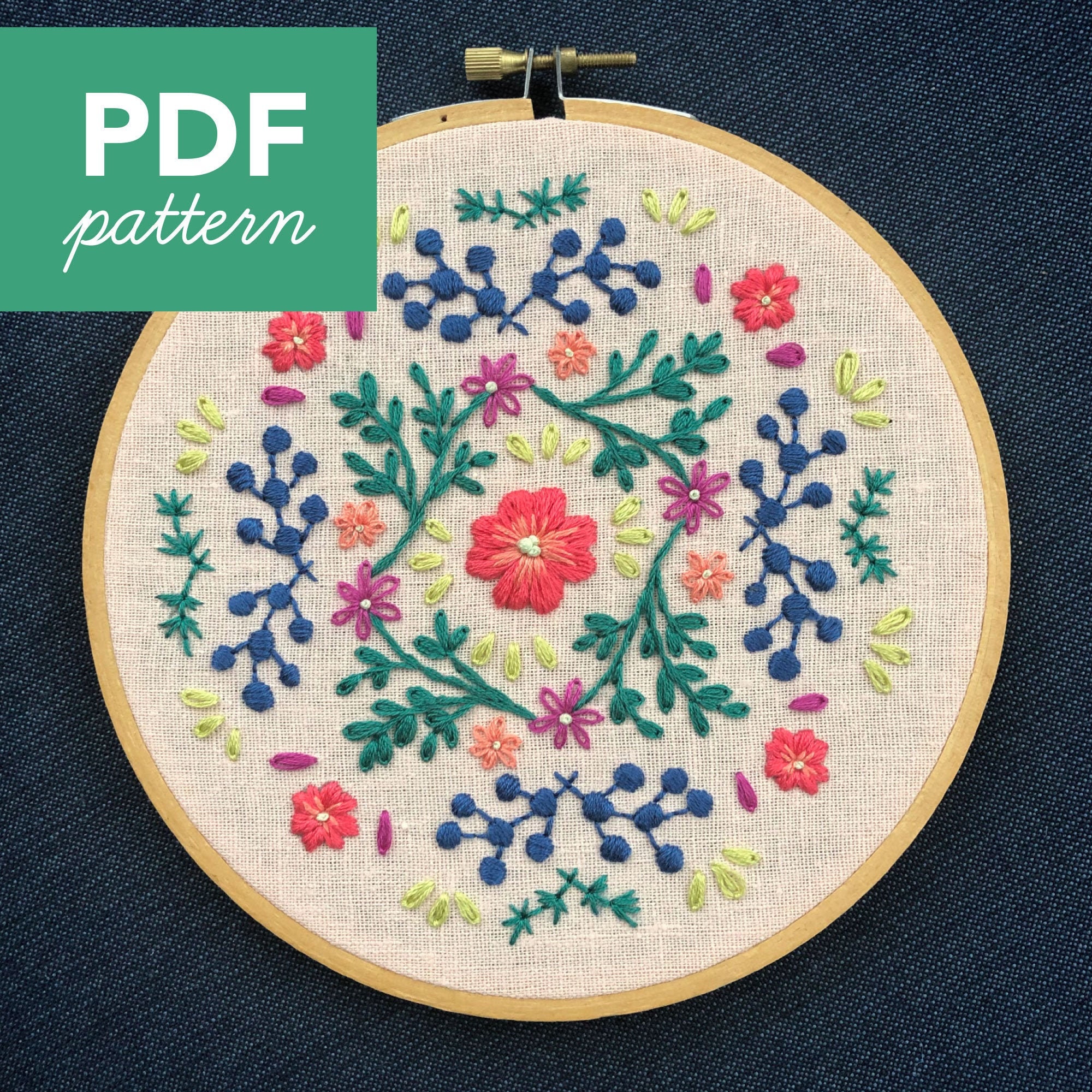 Modern Flower Hand Embroidery PDF Pattern. Beginner Embroidery Pattern ...