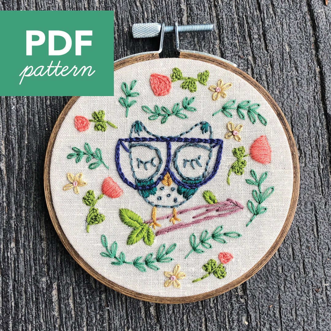 Hipster Owl Embroidery Pattern Beginner. Contemporary Hand Embroidery ...