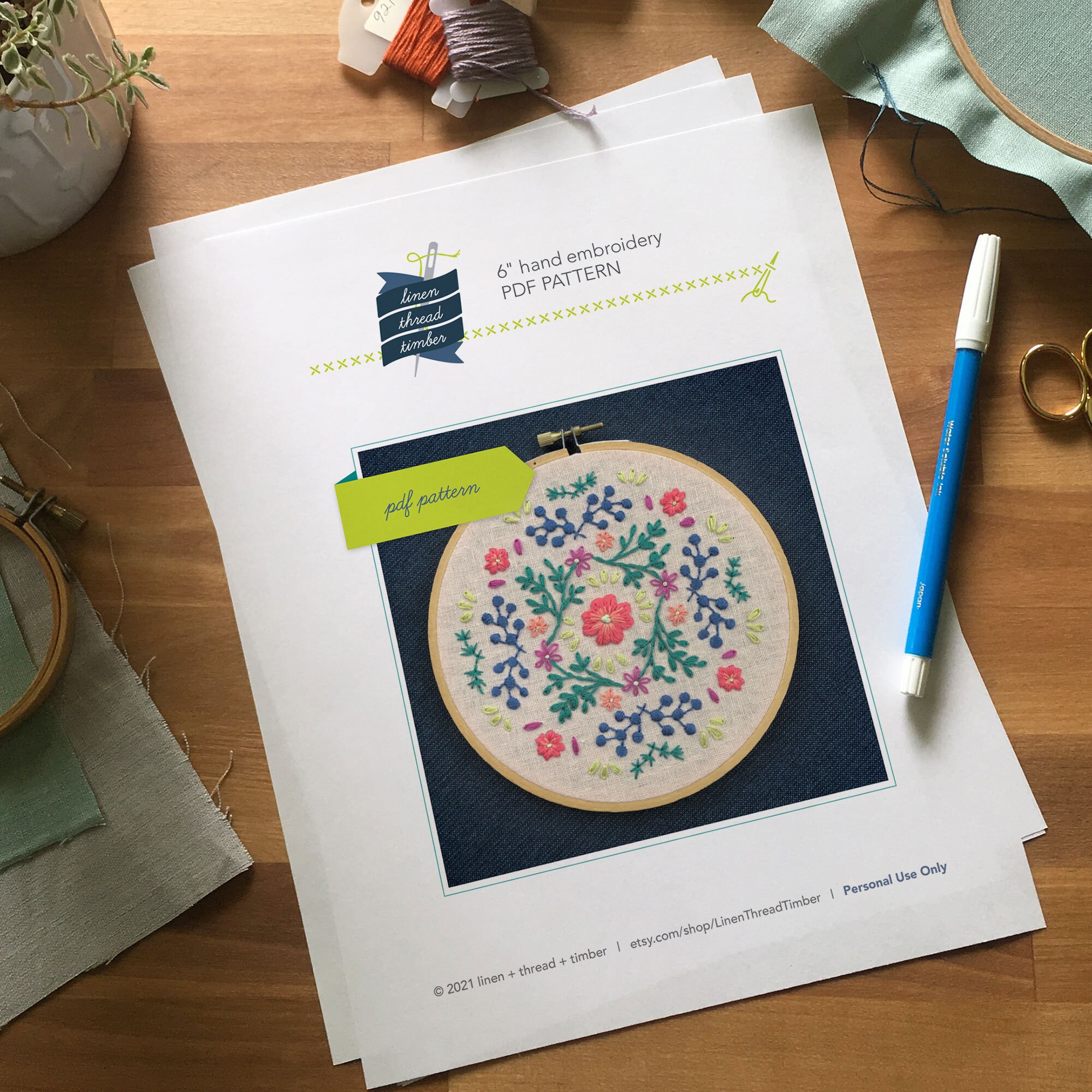 Modern Flower Hand Embroidery PDF Pattern. Beginner Embroidery Pattern ...
