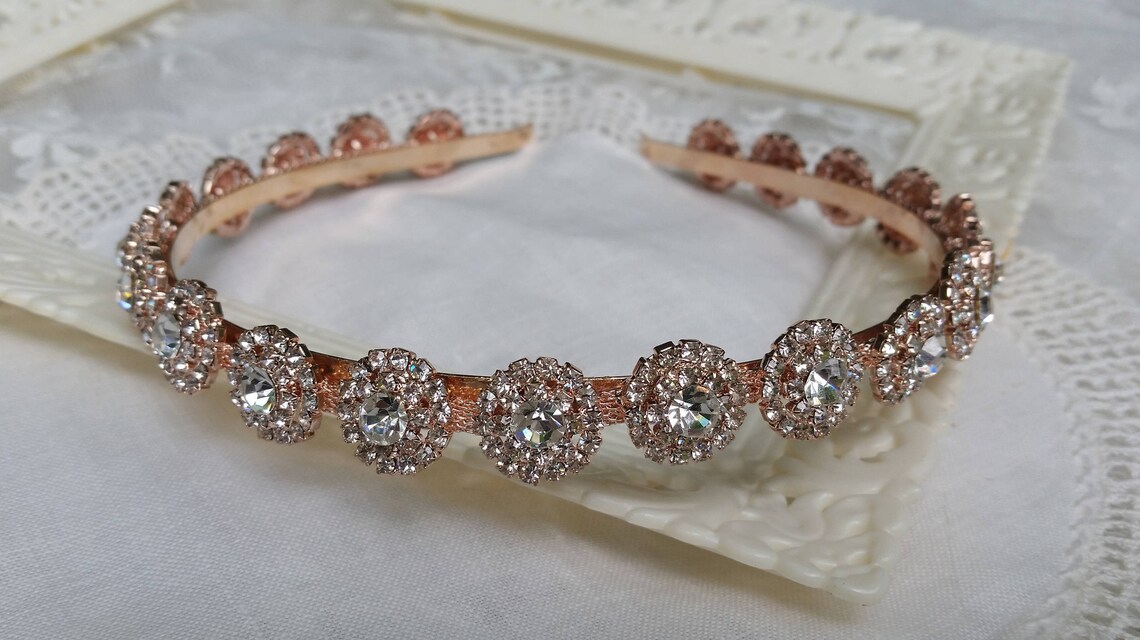 Rose Gold Crystal Bridal Headband Hair Accessories Wedding Etsy