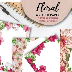 Floral Writing Paper Digital Download Roses Poppies Bougainvillea ...