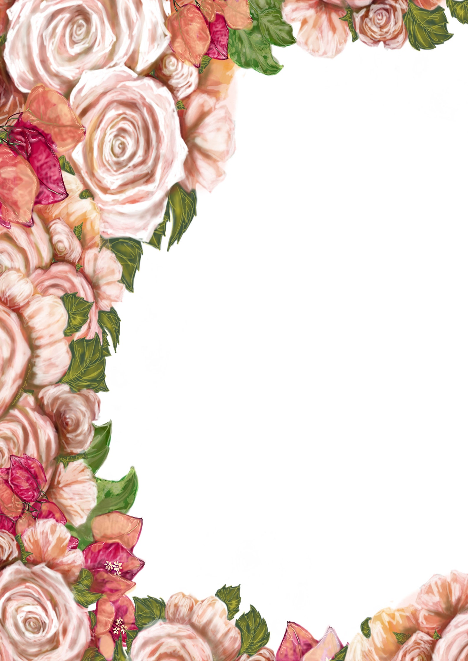 Floral Writing Paper Digital Download Roses Poppies Bougainvillea ...