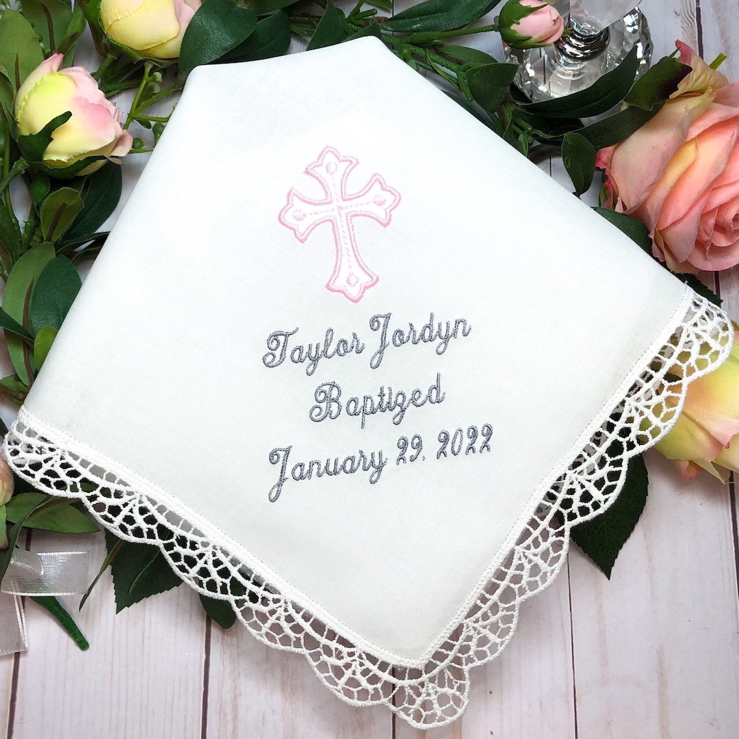 Baptism Gift for Baby Girl,embroidered Baptism Handkerchief,new Baby ...