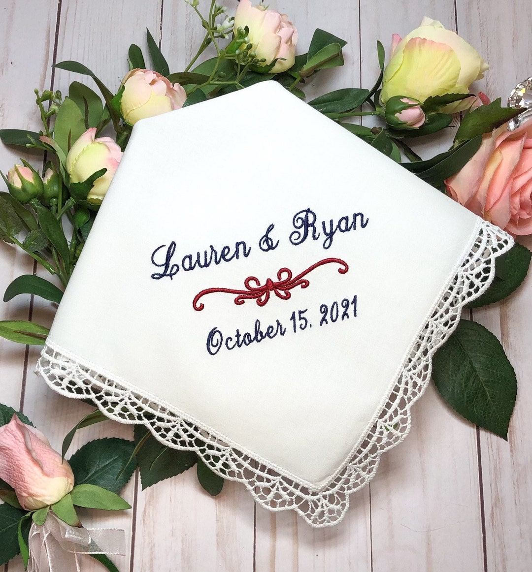 Monogrammed Wedding Handkerchief Embroidered Handkerchief With Wedding ...
