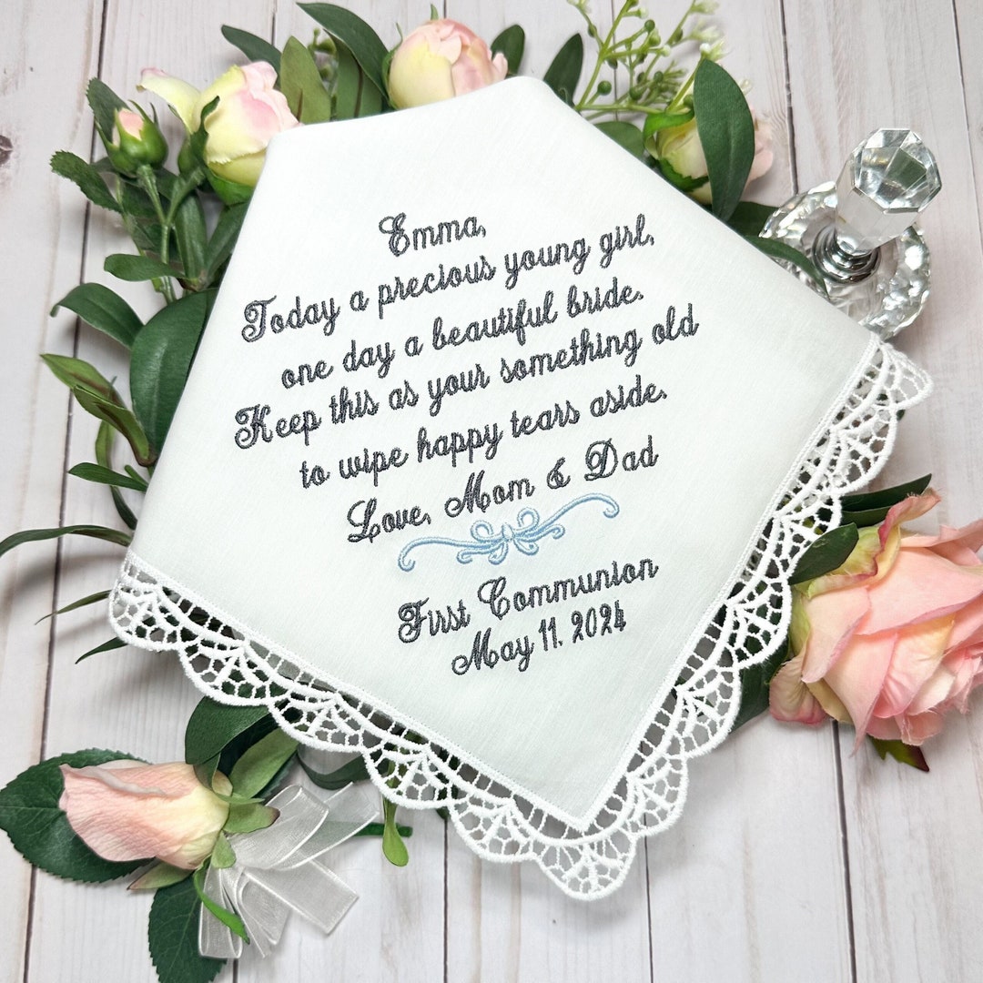 Custom Embroidered First Communion Handkerchief for Girl: Cotton and ...