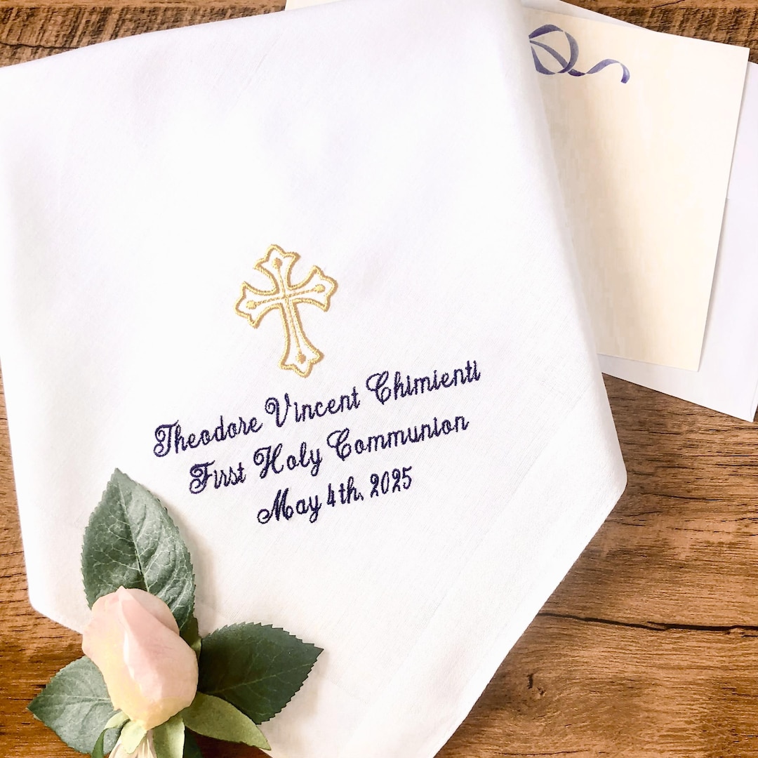 Mens Embroidered Handkerchief With Cross, Religious Handkerchief for ...