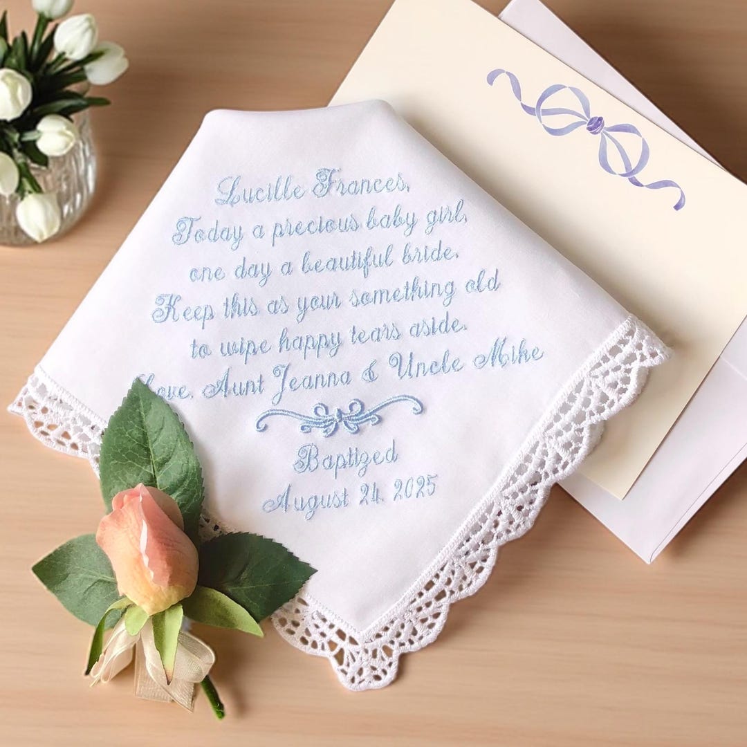 Embroidered Baptism Handkerchief: Custom Keepsake Gift Goddaughter ...