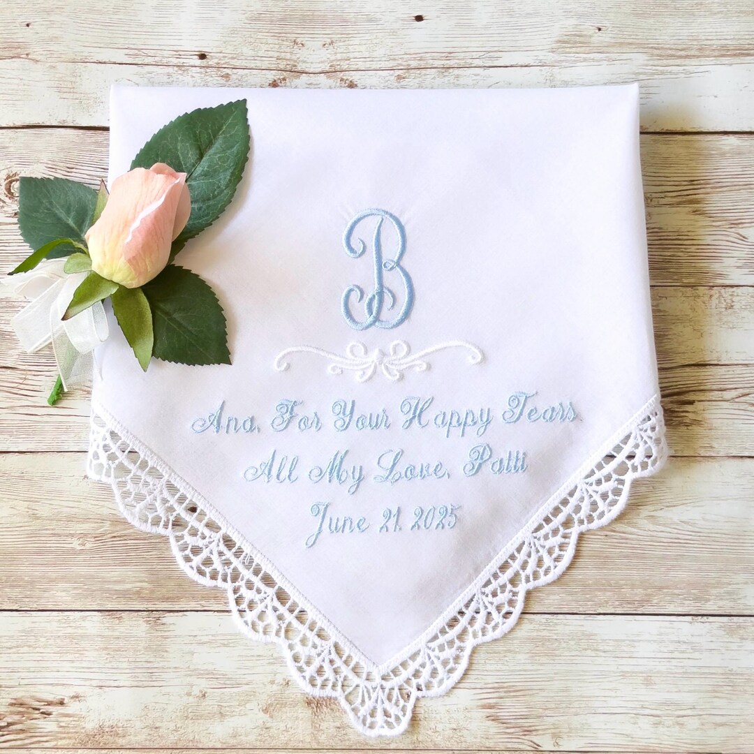 Monogrammed Bridal Something Blue Gift,handkerchief for Wedding Day ...