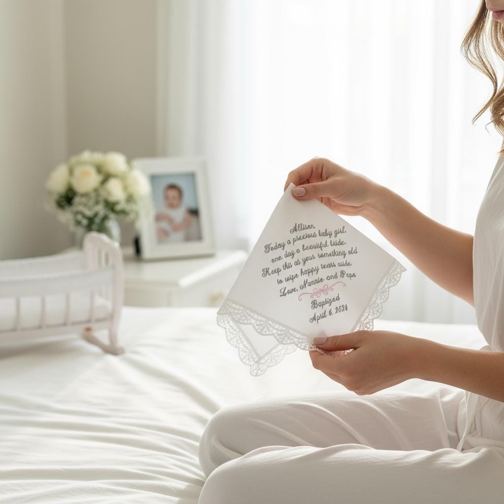 Embroidered Baptism Handkerchief: Baby Girl Christening Keepsake - Etsy