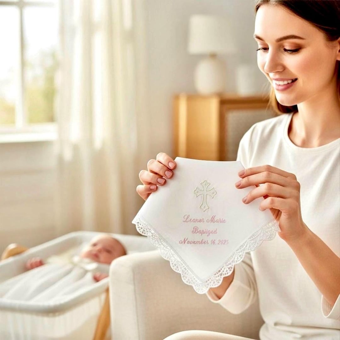 Custom Embroidered Baptism Handkerchief - Personalized Christening Gift ...