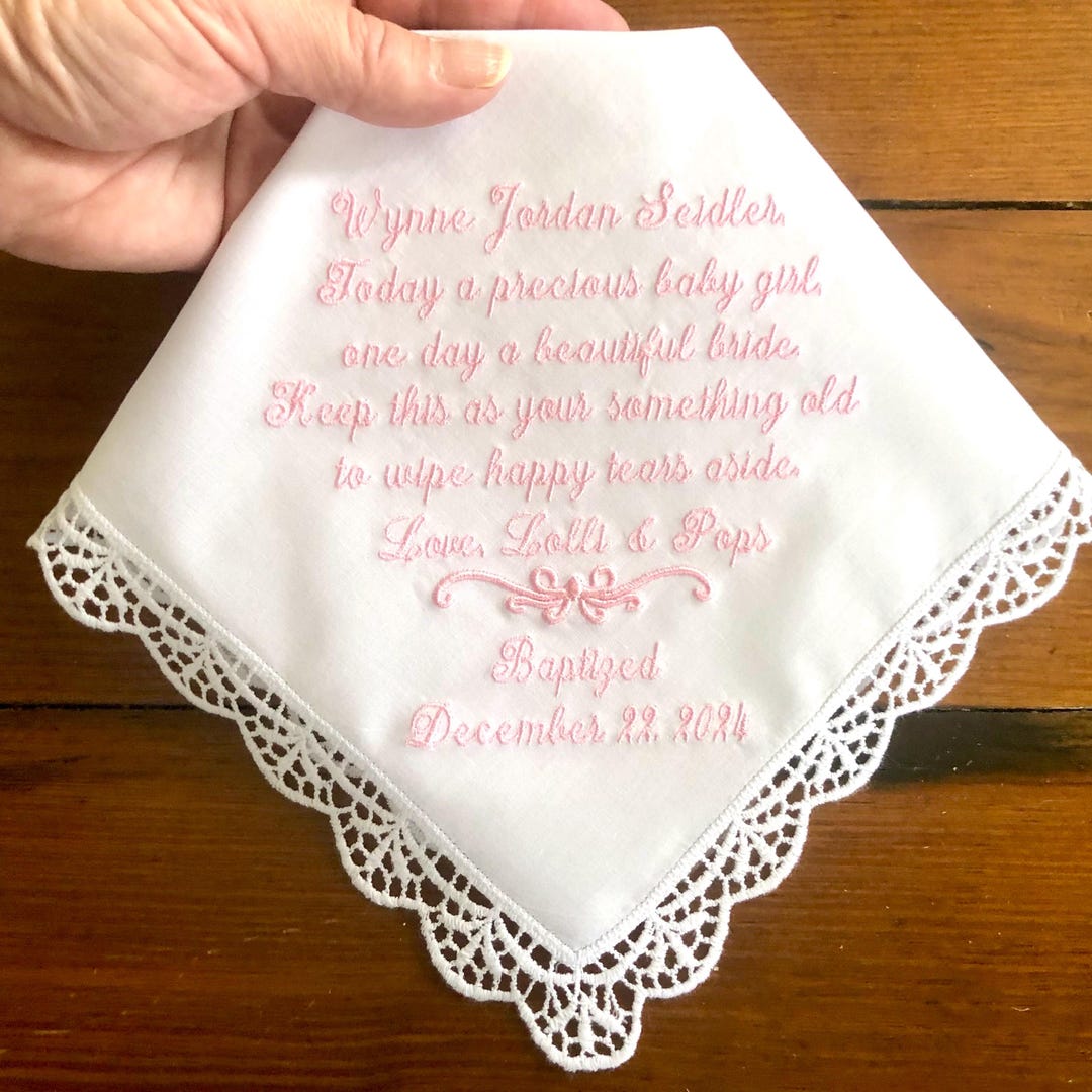 Embroidered Baptism Handkerchief: Baby Girl Christening Keepsake - Etsy