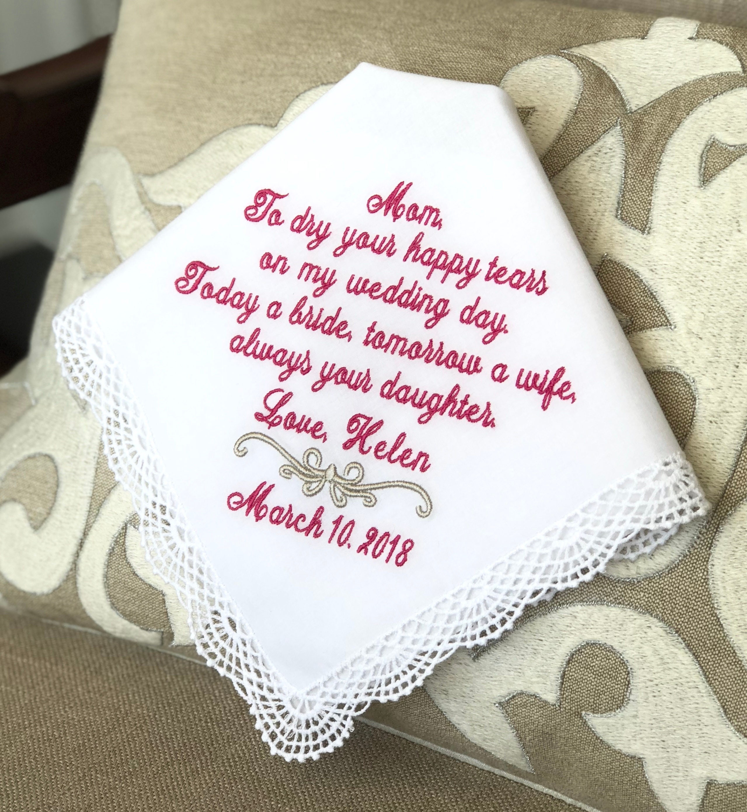 Mother of The Bride Handkerchief Mom Wedding Gift from Bride | Etsy