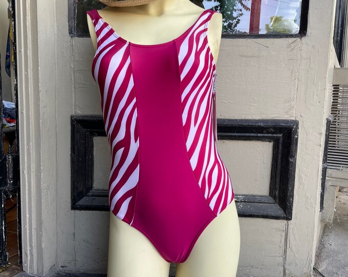 Tiger Beat Maroon and White One Piece Swimsuit Tiger Stripe Swimsuit ...