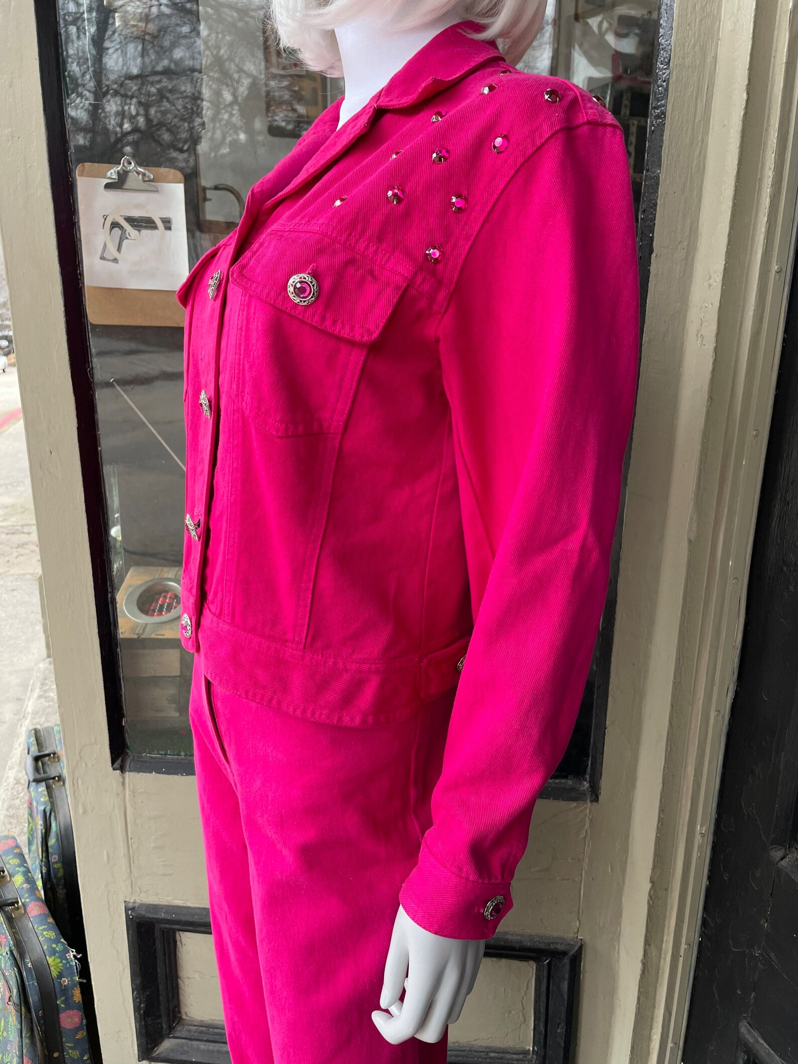 Like a Rhinestone Barbie 90s Hot Pink Jean Jacket and - Etsy