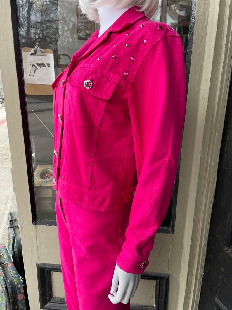 Like a Rhinestone Barbie 90s Hot Pink Jean Jacket and - Etsy