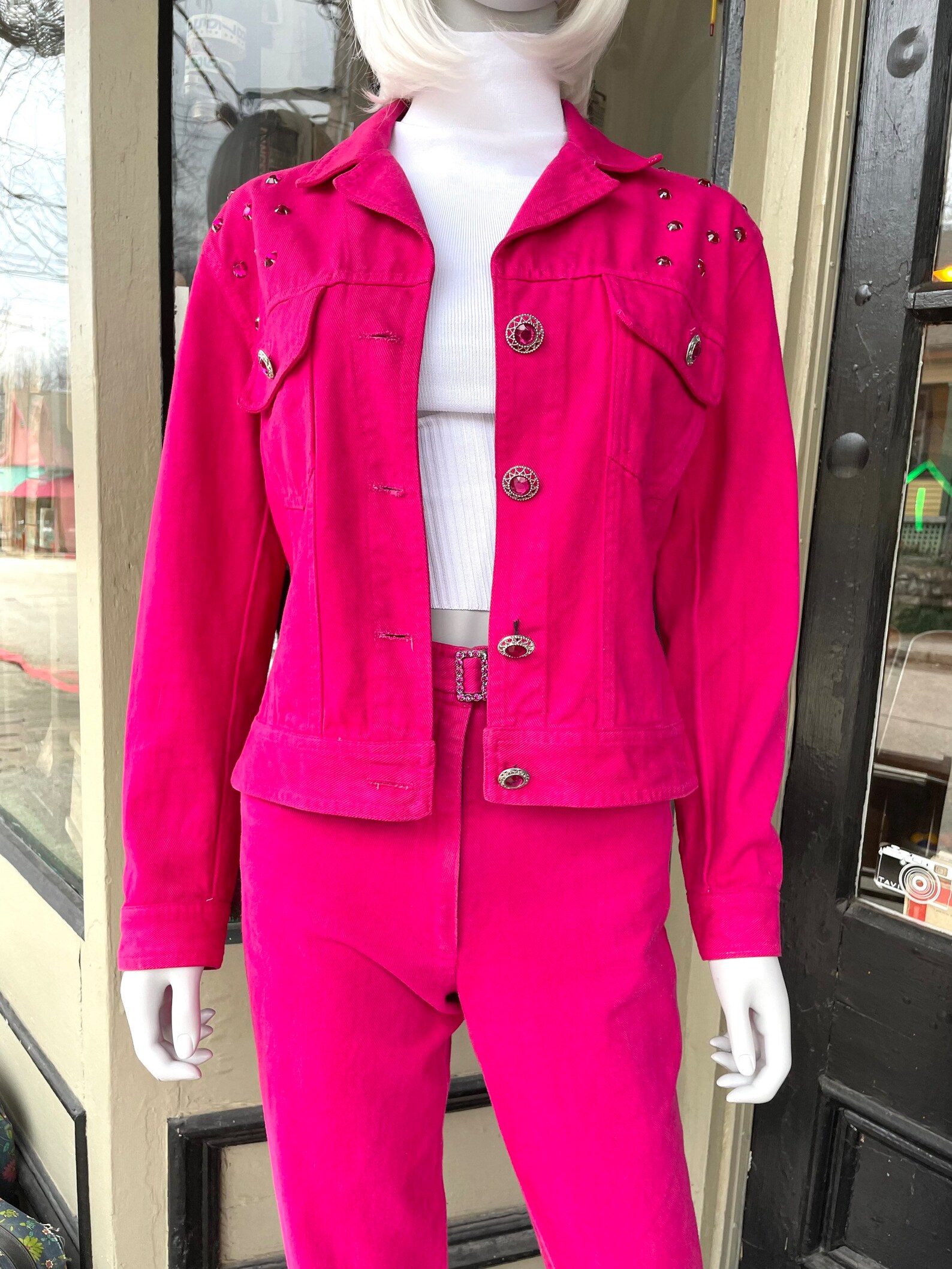 Like a Rhinestone Barbie 90s Hot Pink Jean Jacket and - Etsy