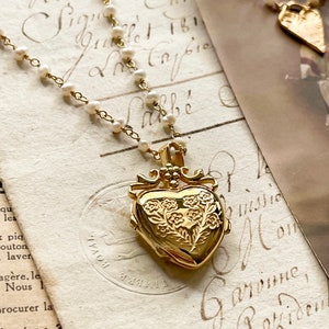 Heart Locket Necklace, Jardin French Necklace, Rococo Style, Marie ...