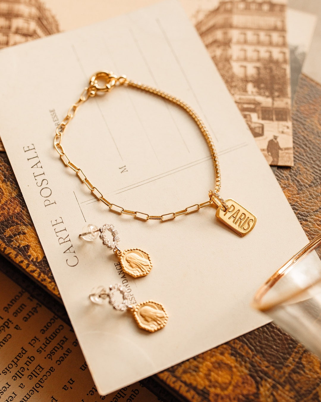 French Charm Bracelet, Paris Charm, Bijou Limon Jewelry, Pave Chain ...