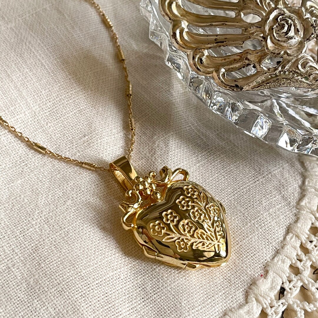 Jardin Locket Necklace, Floral Heart Pendent, French Wedding Jewelry ...