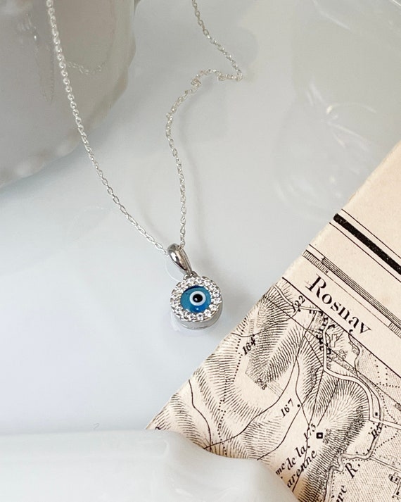 Silver Eye Necklace Blue Glass Eye Evil Eye Jewelry Greek Protection Jewelry Sister Gift Gift for Her Women Jewelry Gift Bijou Limon Etsy Israel