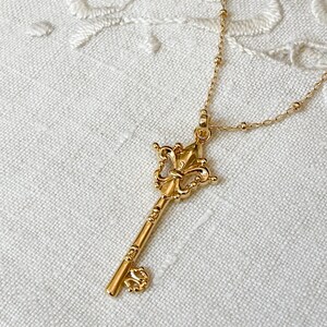 Fleur De Lis Key Necklace: Gold Plated Charm, 16 Inch Chain - Etsy