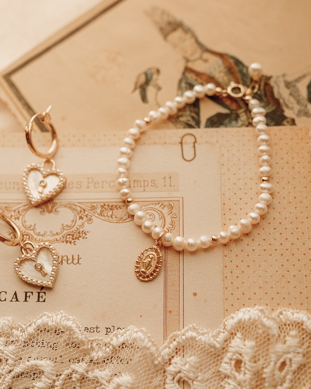 French Madonna Bracelet Pearl Charm Bracelet French Riviera - Etsy
