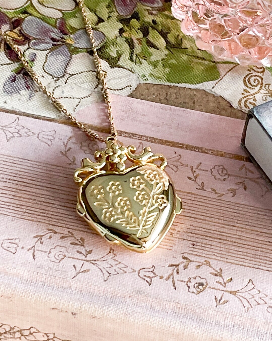 Jardin Locket Necklace, Floral Heart Pendent, French Wedding Jewelry ...