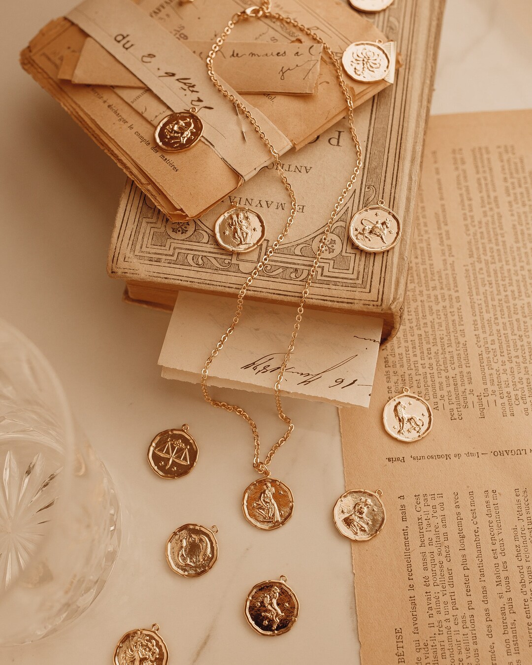 Celestial Gold Necklace, Celestial Jewelry, Celestial Necklace, Zodiac ...