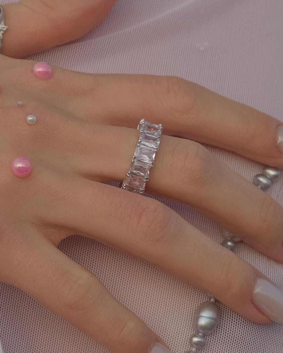 Pink Eternity Band, Pale Pink Ring, Light Pink Cubic Zirconia, French ...