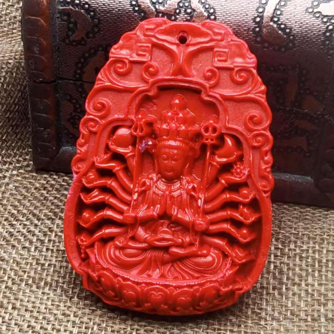Archaistic Style Design Red Cinnabar Pendant Carved Avalokitesvara ...
