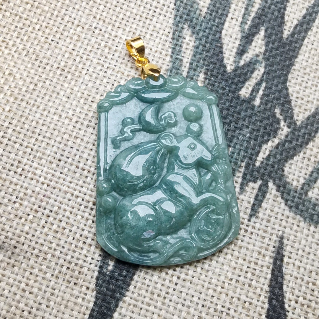 Certificated Natural Jadeite Pendant Chinese Zodiac Mouse Diy Necklace ...