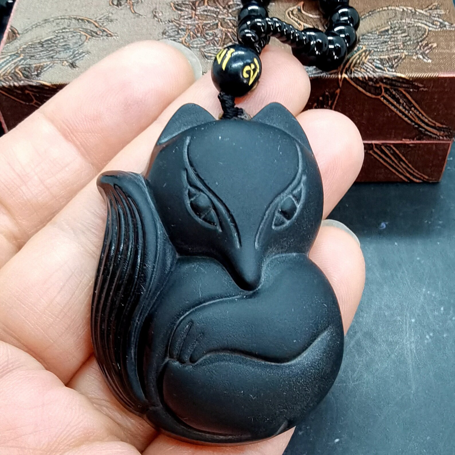 Ancient Chinese Culture Black Obsidian Pendant Carving Buddha - Etsy