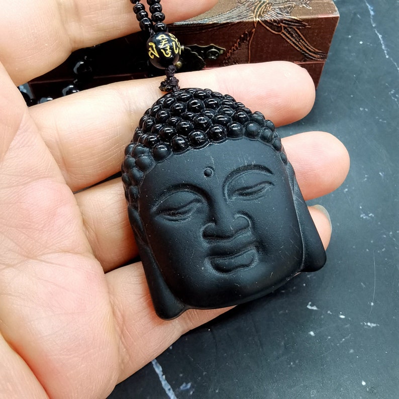 Ancient Chinese Culture Black Obsidian Pendant Carving Buddha | Etsy